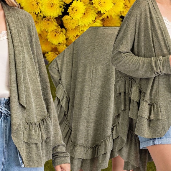 easel | Sweaters | Easel Step By Step Twotone Soft Knit Ruffle Trim ...